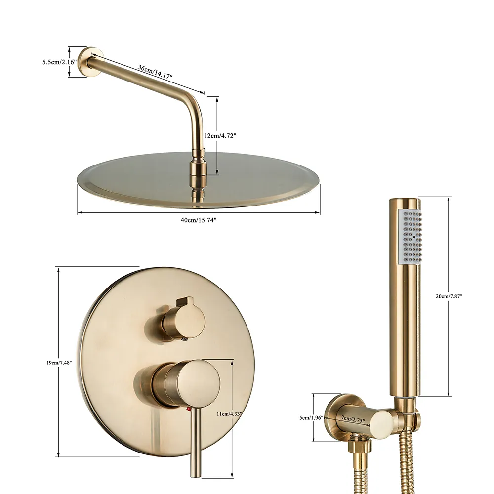 Brushed Gold Concealed Shower Faucet Wall Mounted Round Brass 8 10 12 ...
