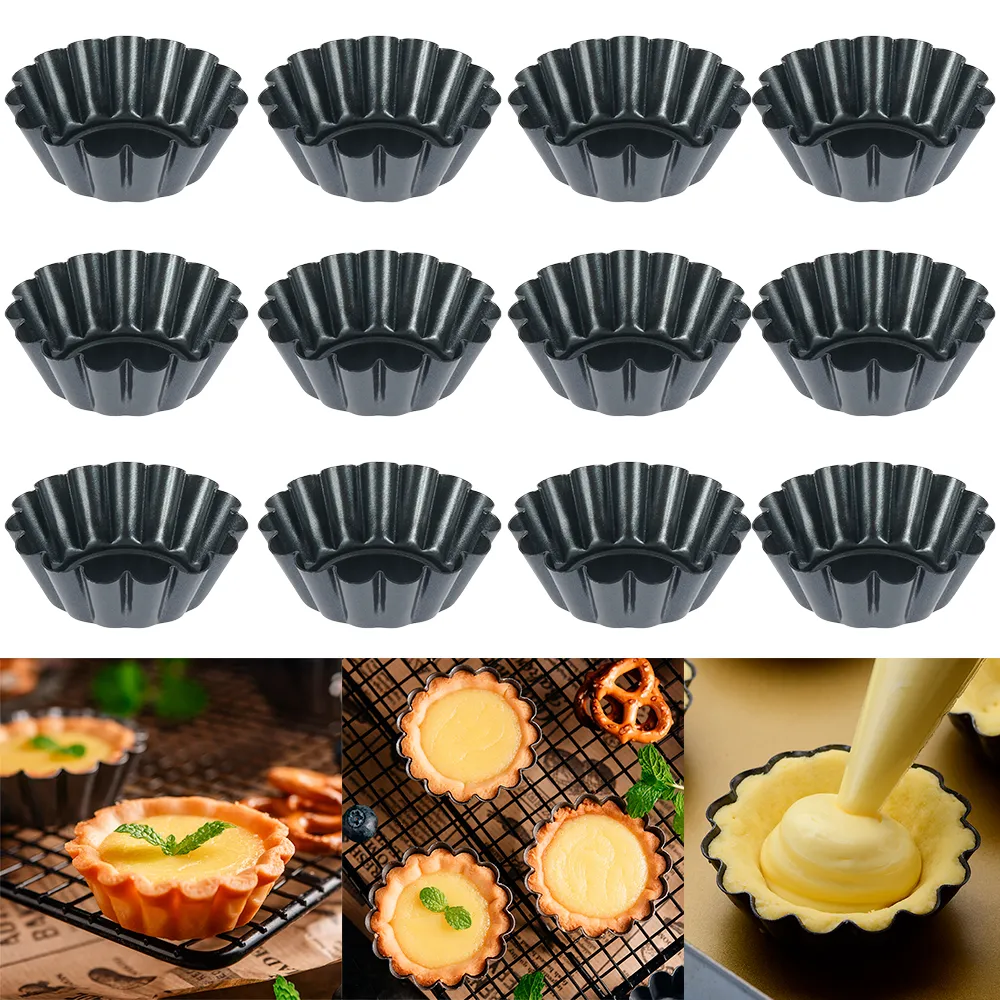 12-Piece Reusable Non-Stick Carbon Steel Egg Tart Molds - Baking Cups ...