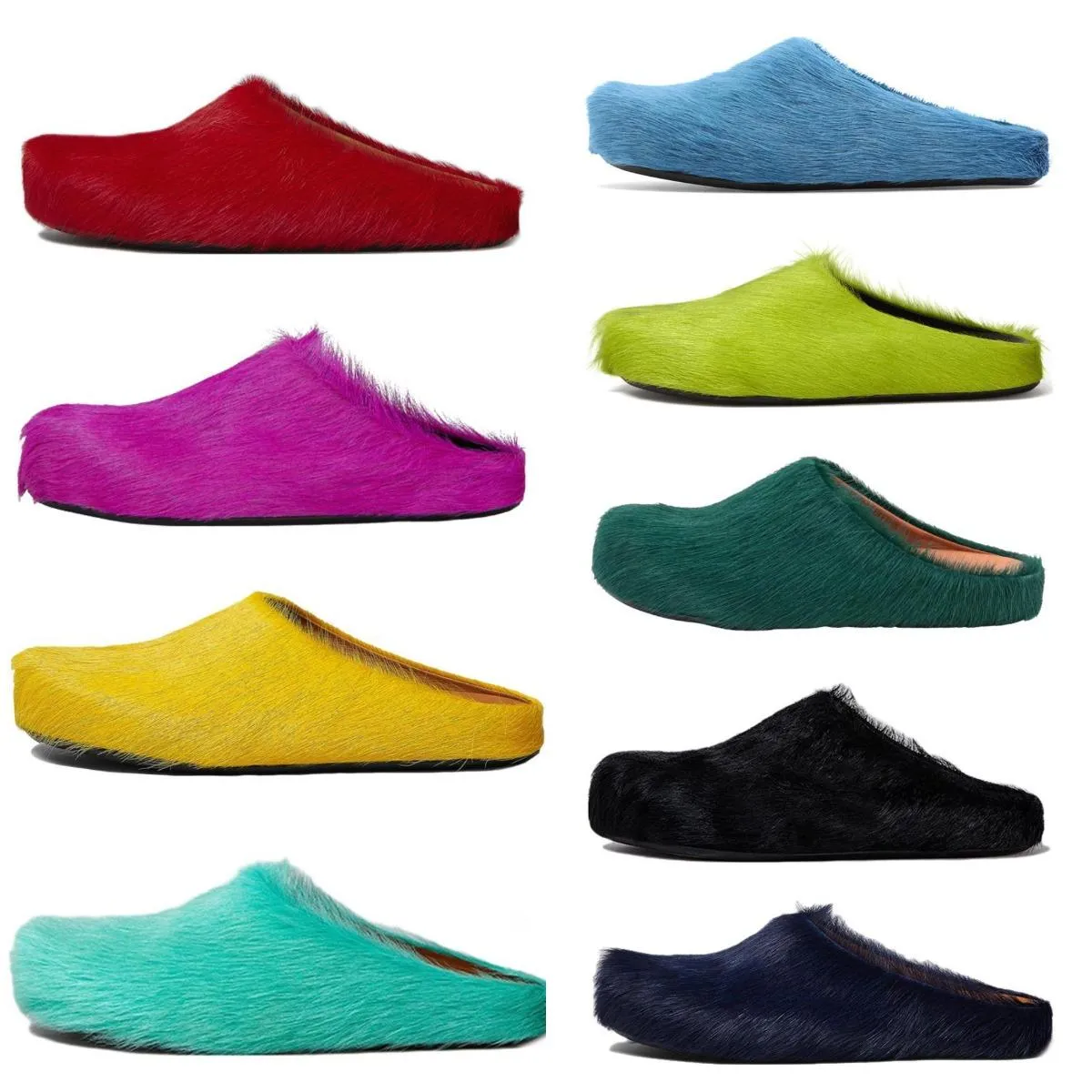 New Designer platform slippers with cowhide long fur Fussbett sandals ...