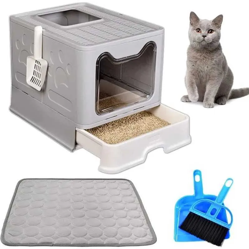 DHgate.com:Large Cat Litter Box with Foldable Lid and Adjustable Drawer ...