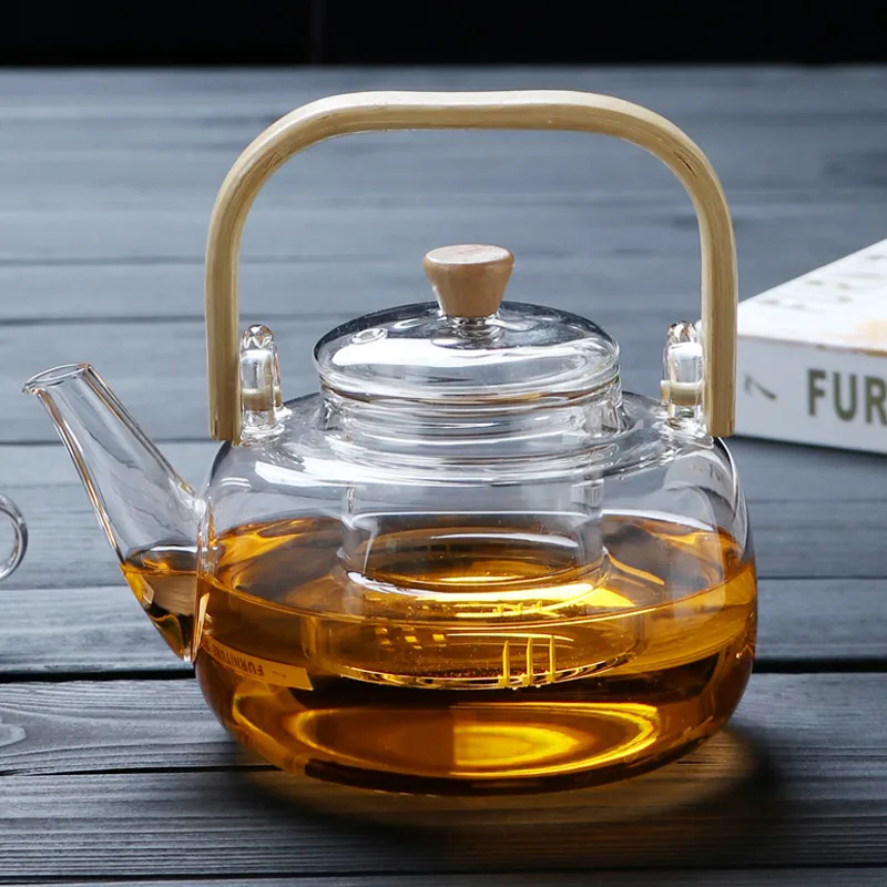 Large glass teapot with infuser and bamboo handle, 801-900 ml capacity ...