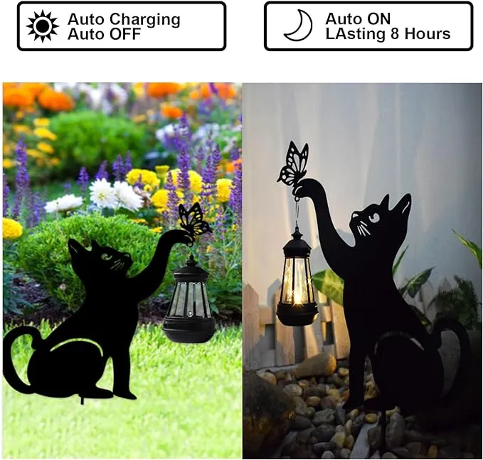 Ornament B&M Hazs 2 Pack Etal Cat Solar Lights Outdoor Garden, Black ...