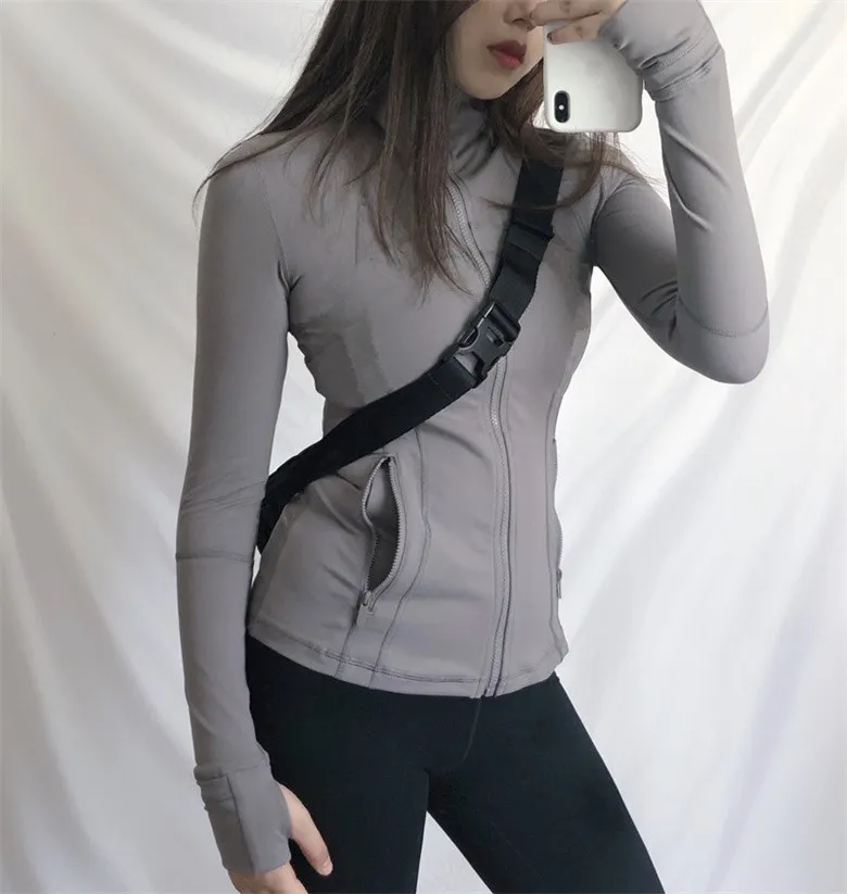 Women's Dfine Yoga Grey Jacket Womens With Long Sleeves Solid Color ...