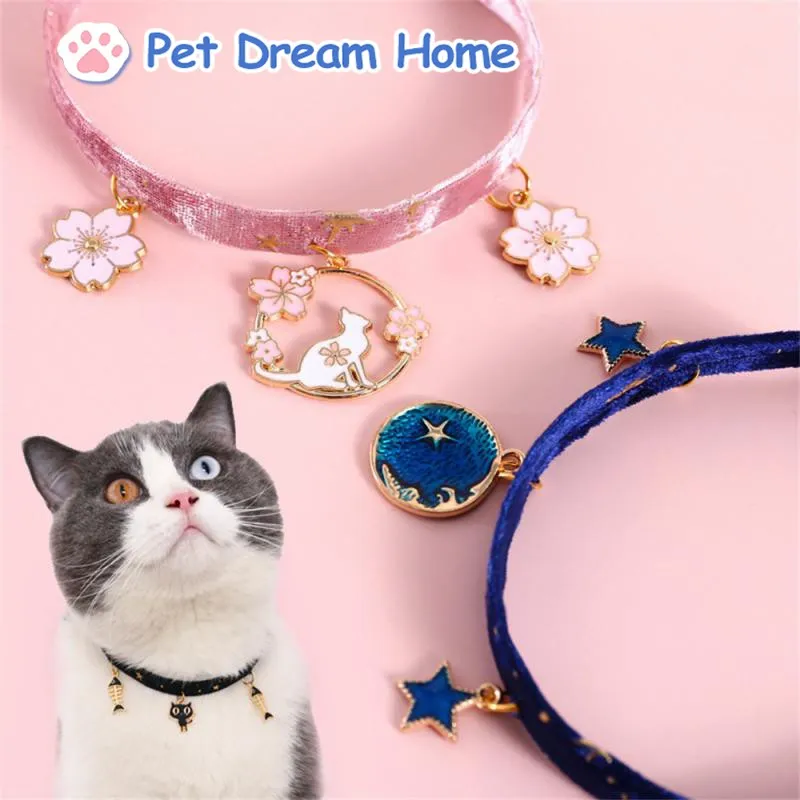 Velvet Bronzing Star Cat Collar, Adjustable with Fishbone/Snowflake ...