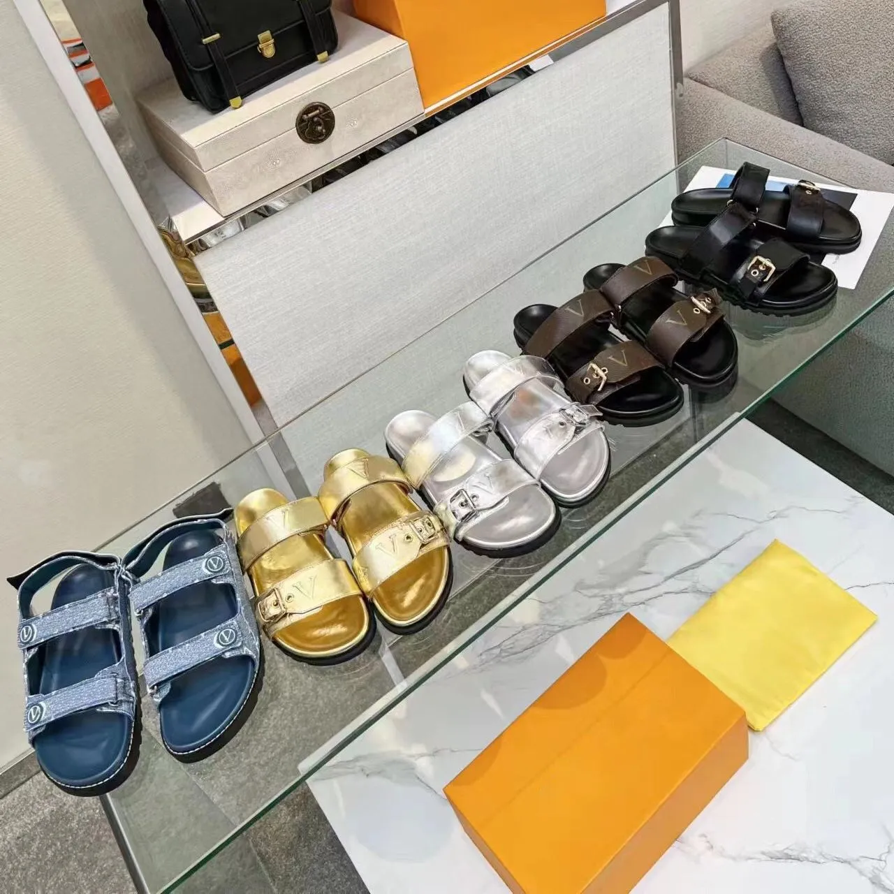 Bulk Luxury Genuine Leather Designer Velcro Sandals Womens Fashionable ...