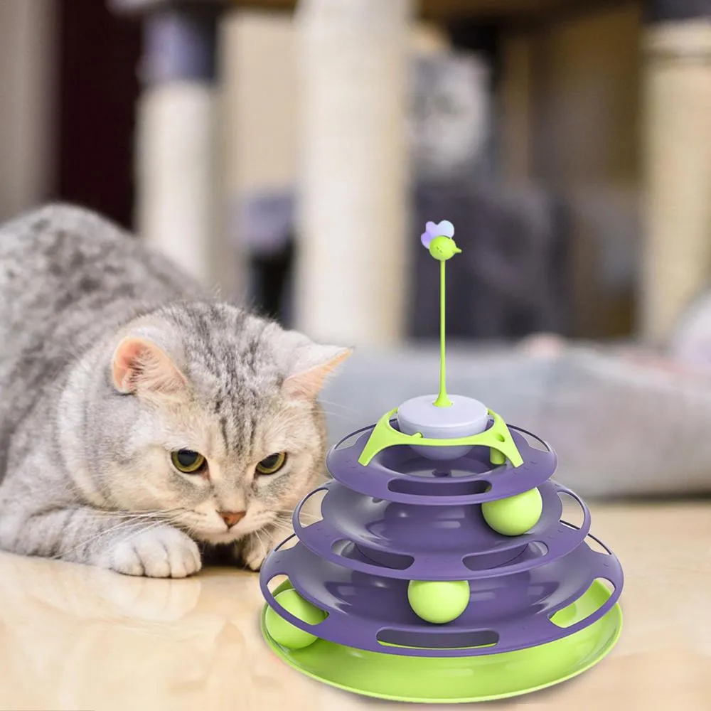 Cat Rolling Toy 4 Levels Automatic Rolling Tower Plastic Interactive ...