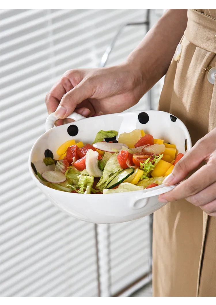 Ceramic Tableware Set Black and White Polka Dot Bowls Irregular Shape ...