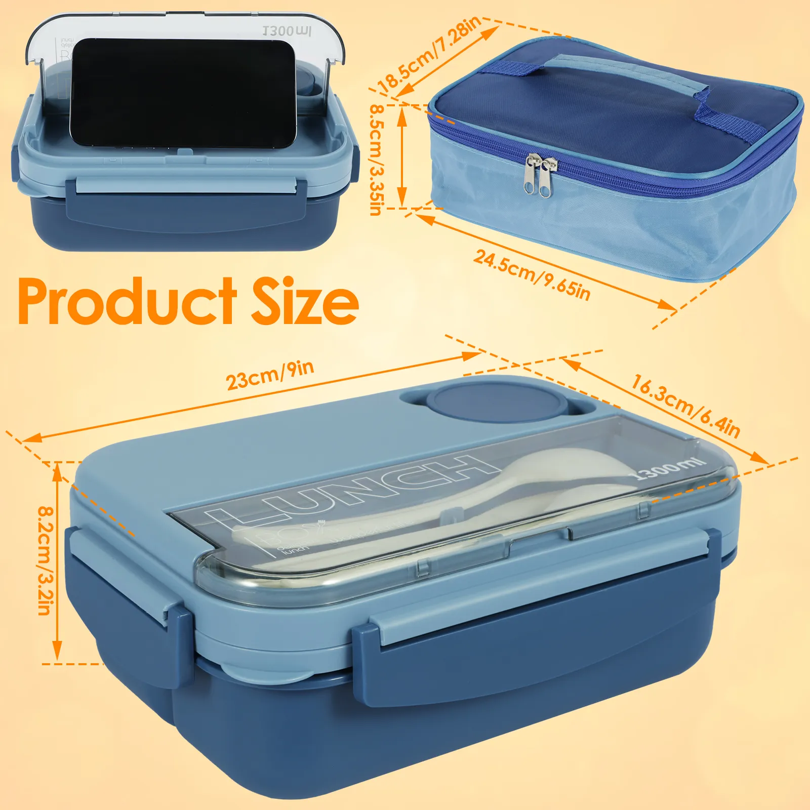 1300ml Leakproof Bento Lunch Box, Microwave & Dishwasher Safe, Reusable ...