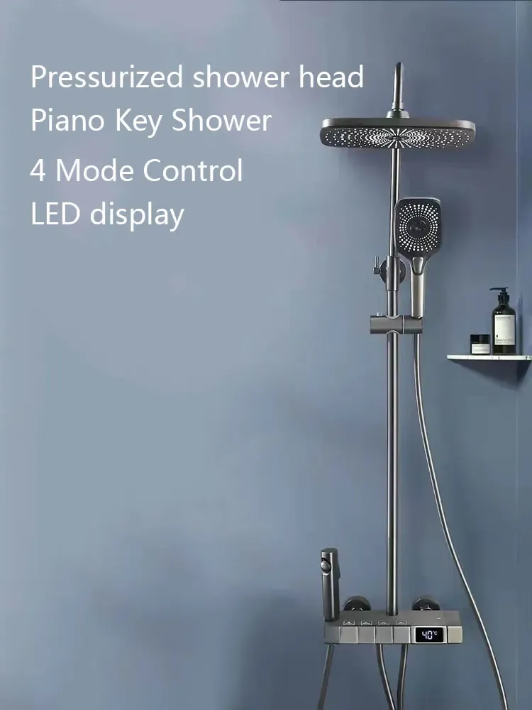 Grey Piano Key Bathroom Shower Combination with High Pressure Rainfall ...