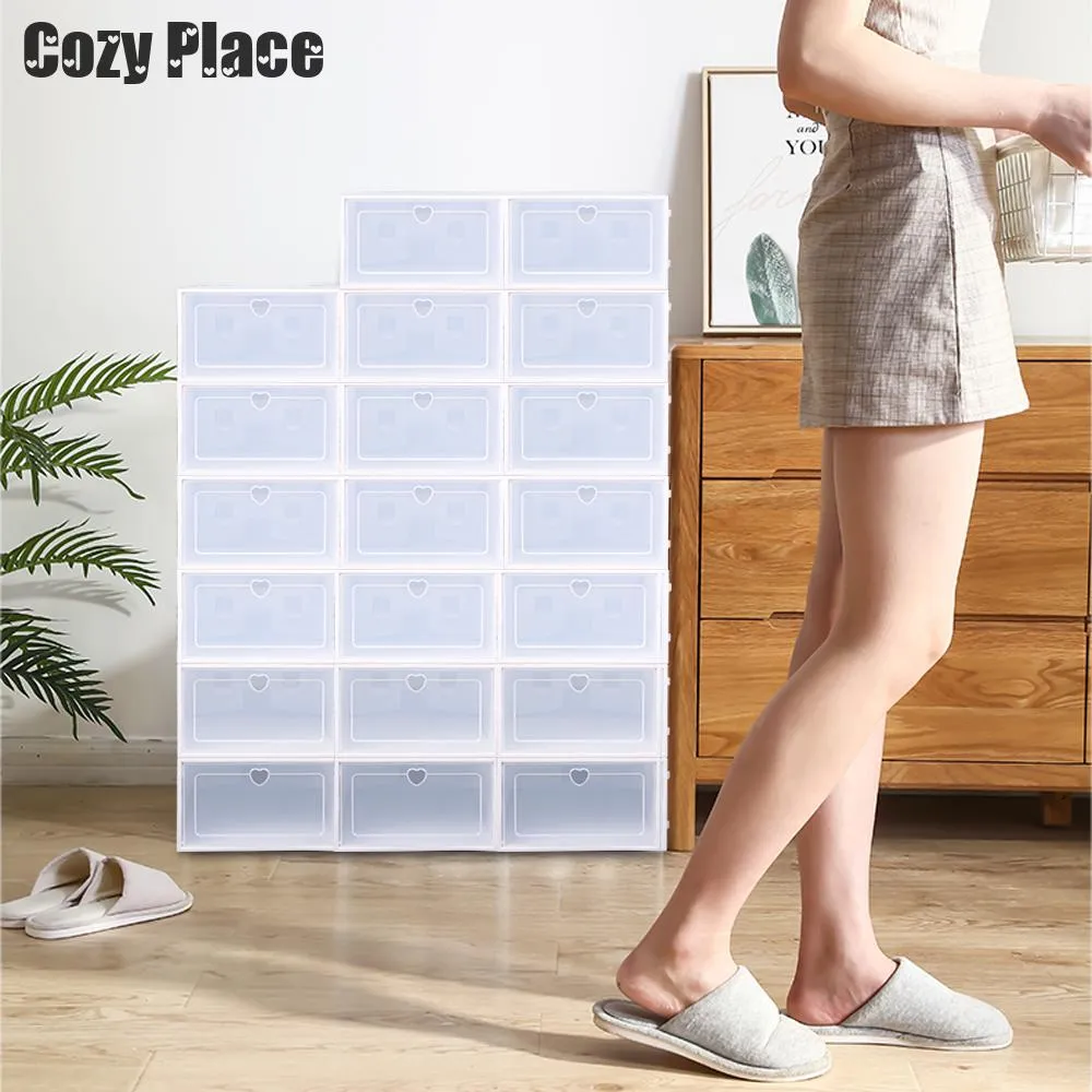Transparent Stackable Shoe Storage Boxes - Clear Plastic Shoe Organizer ...