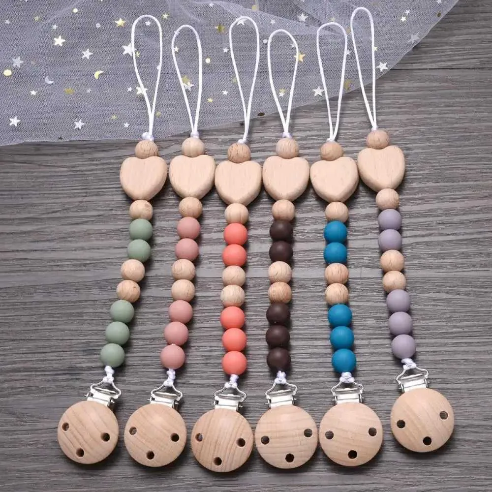 DHgate.com:5 Pack Beech Wood Baby Teether Clips with Silicone Teething ...