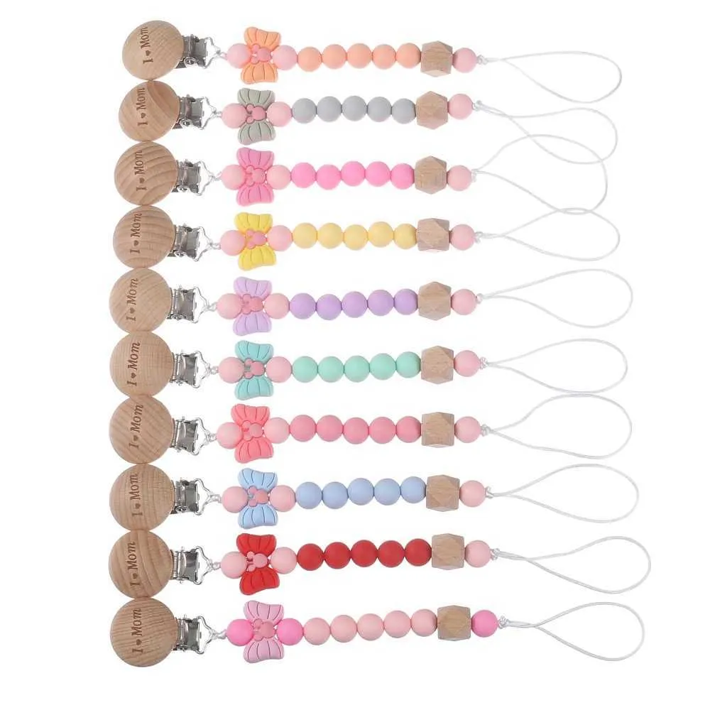 DHgate.com:5 Pack Silicone Baby Pacifier Chain, Wood Dummy Holder Clip ...