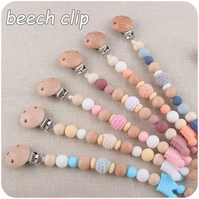 5 Pack Baby Teether Chew Toys: Silicone Pacifiers, Round Wooden Clips ...