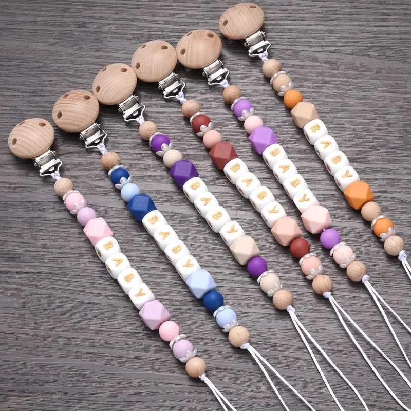 DHgate.com:Personalized Beech Wooden Pacifier Clip and Teether Set with ...