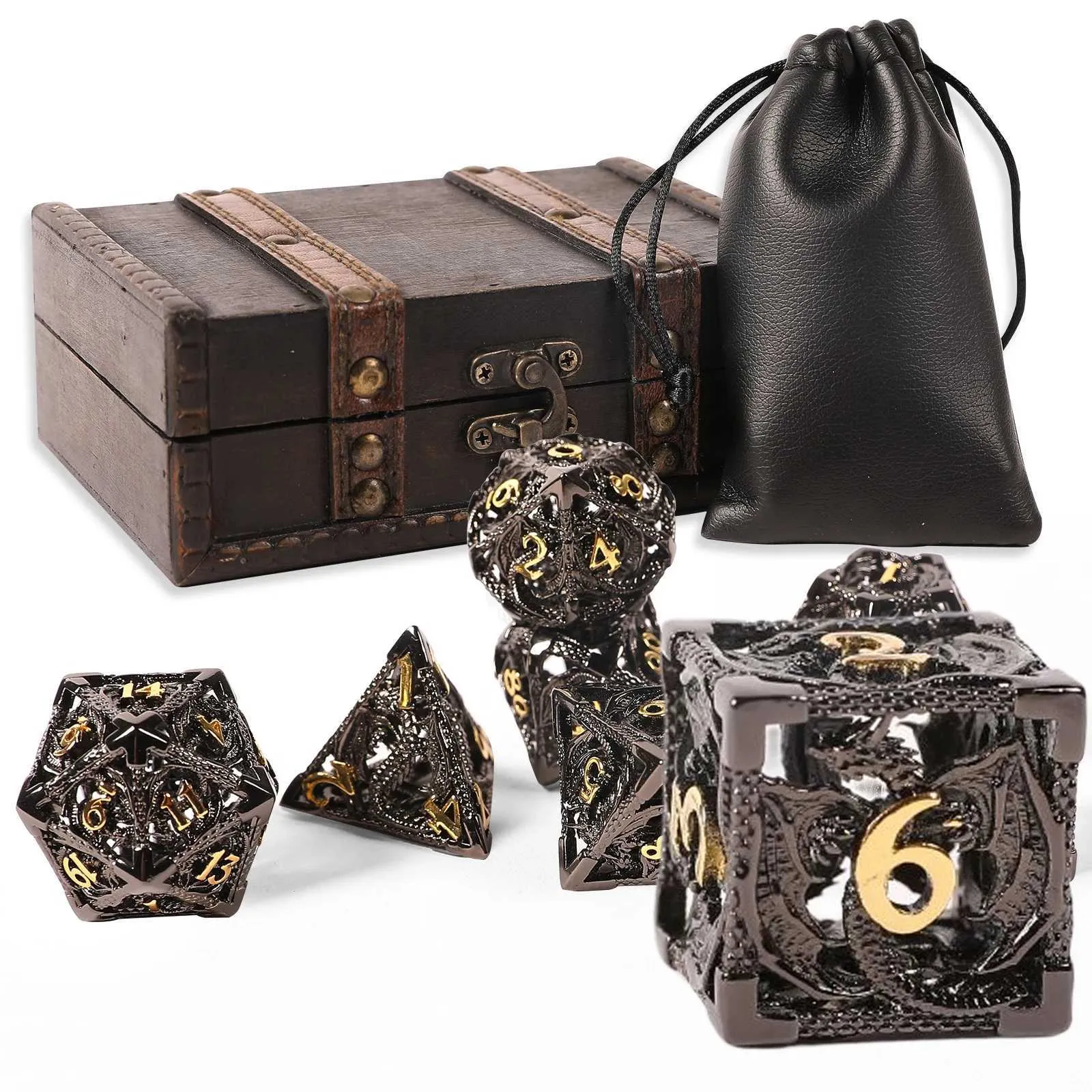 7 Sided Dice Set, RPG Game Dice: Hollow Metal Polyhedral Dice For ...