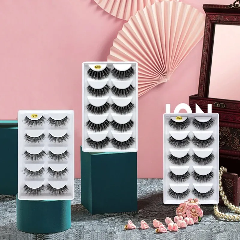 NEW Natural Mink Eyelashes, Reusable 5-Pair Set with Invisible Band ...
