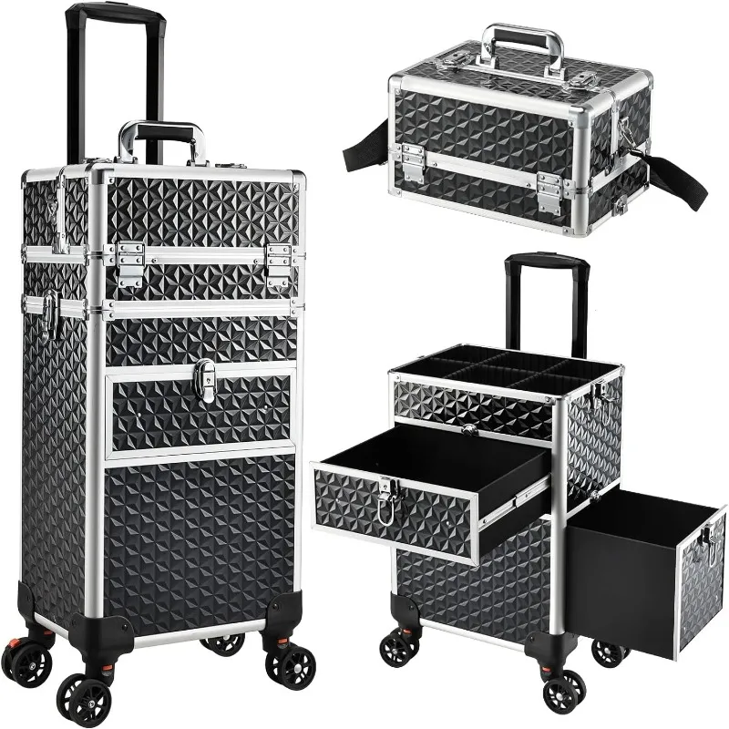Professional Makeup Case with Wheels & Drawers - Lockable Travel ...