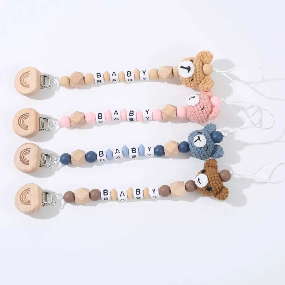 Personalized Wooden Pacifier Clips & Chain Teethers, Organic Soothing ...