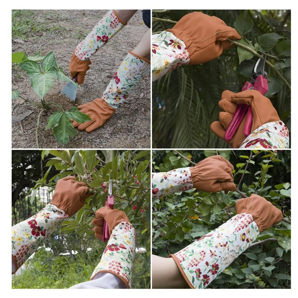 Leather Gardening Gloves Thorn Proof Long Sleeve Pruning Gloves for ...