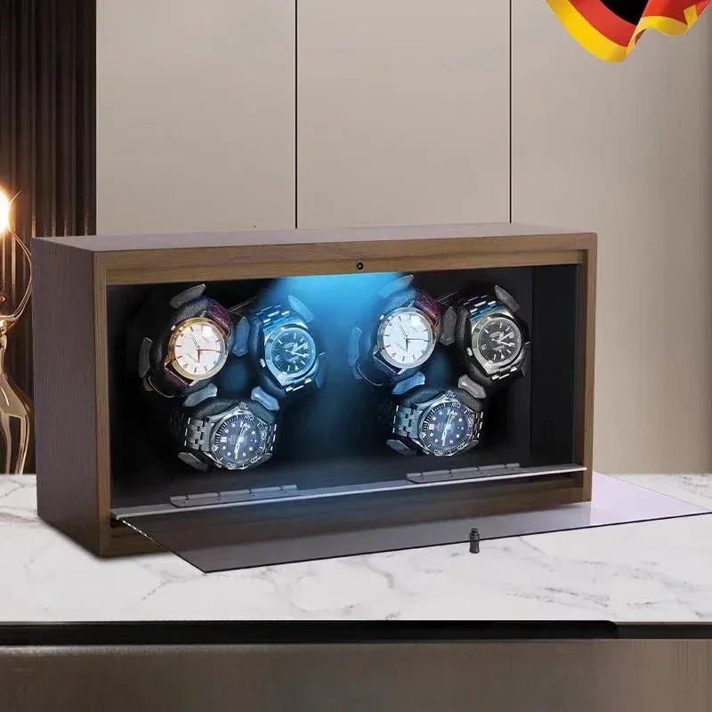 6 Slot Rechargeable Wood Case For Custom Watch Winder Drawer USB ...
