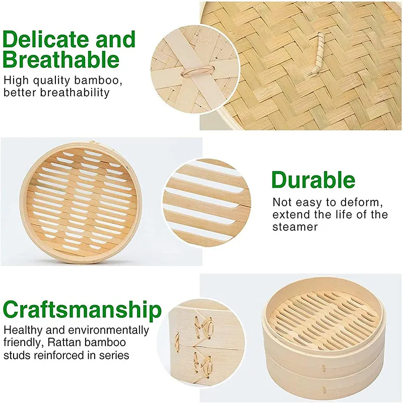 15cm Bamboo Steamer Cage With Cover Ideal For Rice, Vegetables ...