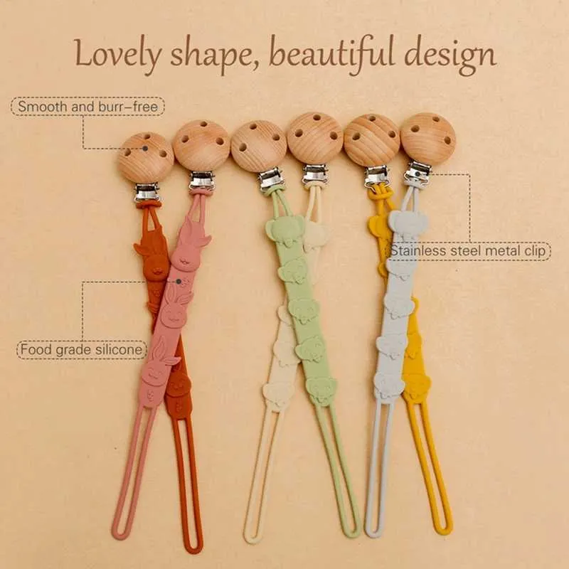 5-Pack Silicone Pacifier Chain Clips, Wooden Teether Clips, BPA-Free ...