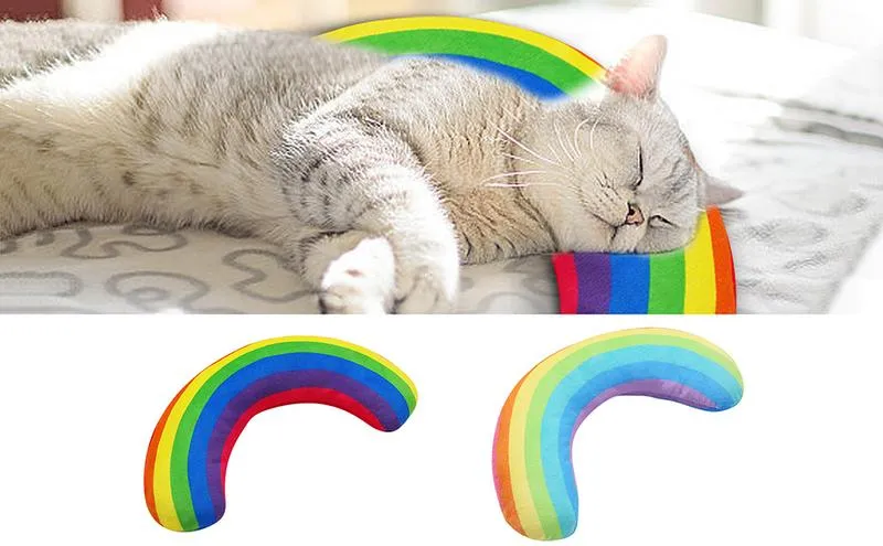 Cat calming pillow semicircle shape soft fluffy rainbow cat nap pillow ...