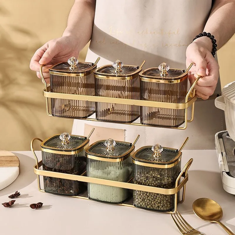 Modern Glass Spice Jars with Gold Lids - Airtight Kitchen Canisters for ...