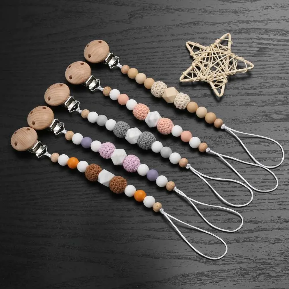 DHgate.com:5-Pack Beech Wood Pacifier Clip & Silicone Beaded Baby Dummy ...