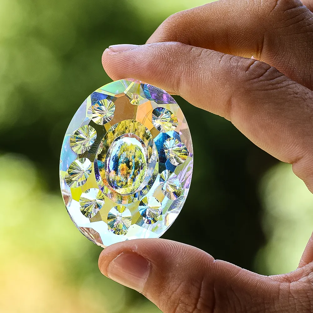 202448mm Oval Crystal Sun Catcher, Rainbow Light Prism Pendant ...
