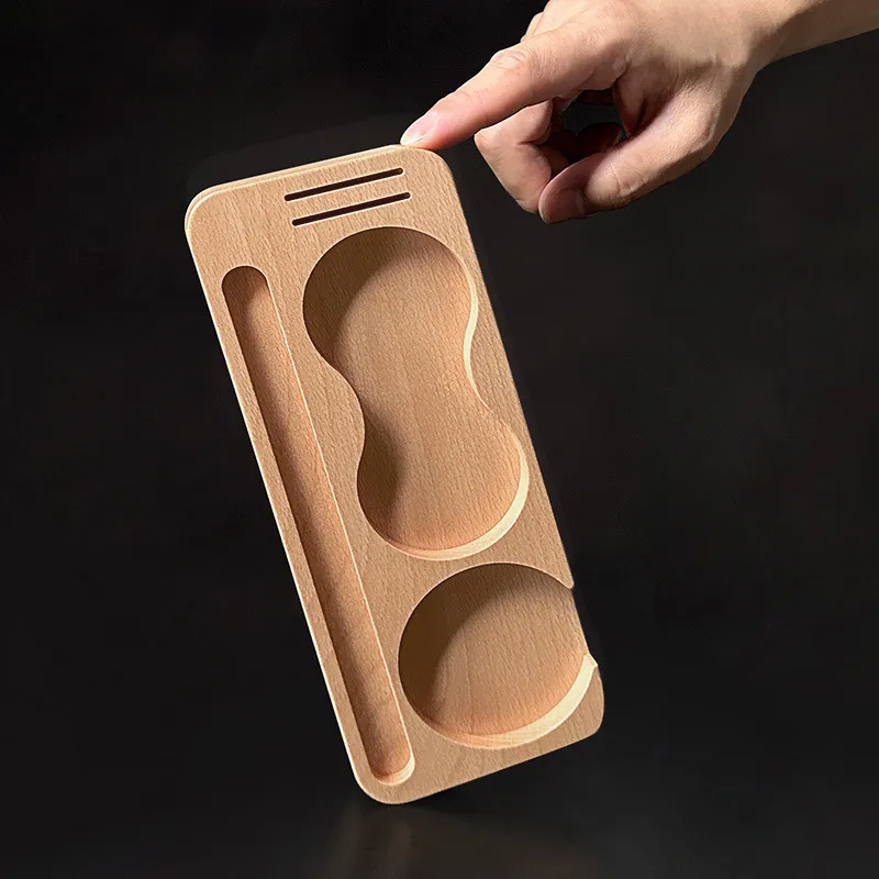 Coffee Tamper Holder Wood Base Storage Tray with Cloth Sleeve for 51mm ...