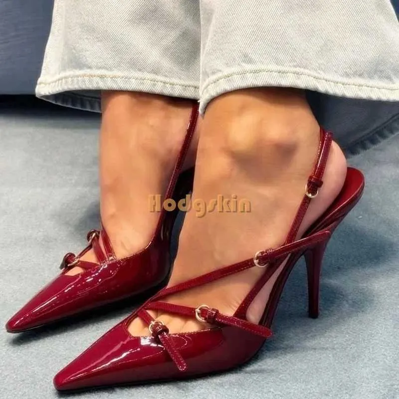 Dress Shoes: Cherry Buckle Wine Red Dot Patent Leather High-Heeled ...