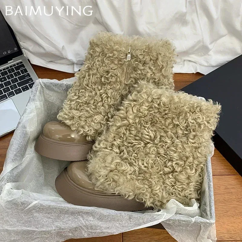 Fluffy Platform Ankle Boots: Warm Leather & Plush Lining - Winter Style ...