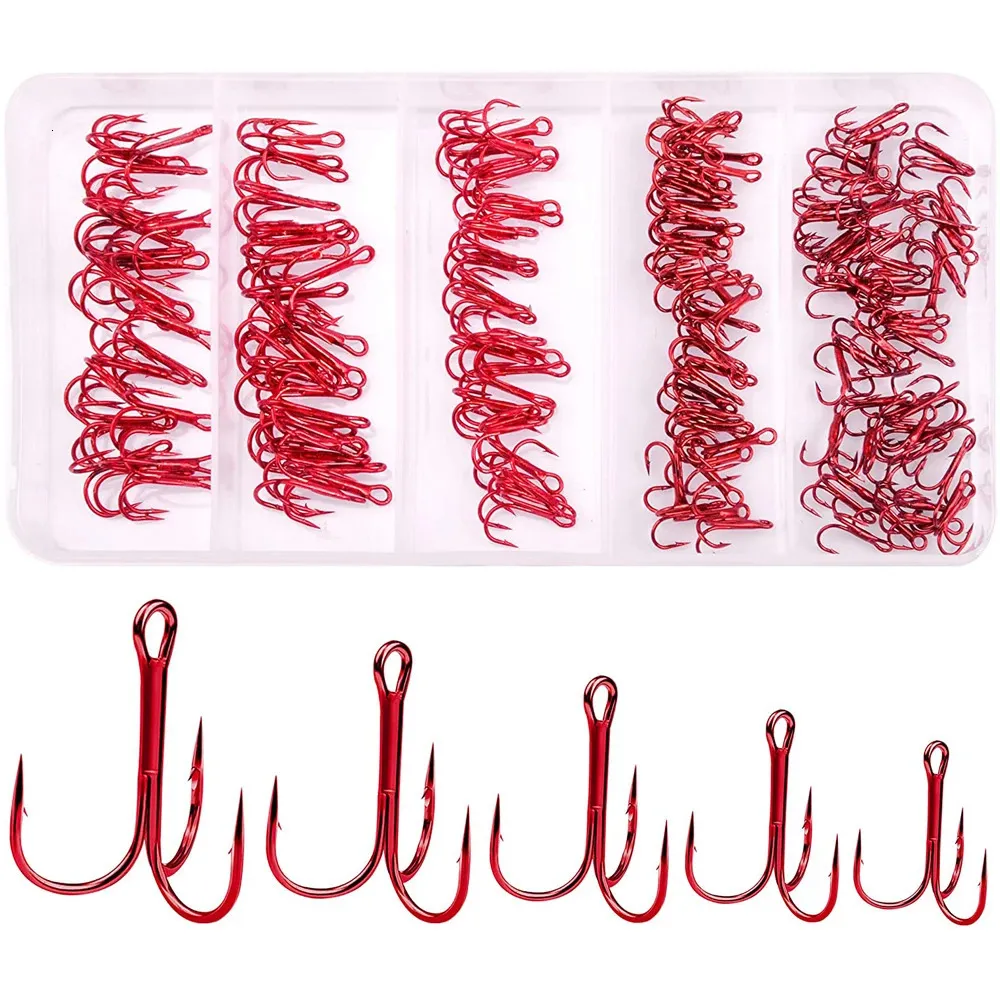 red triple hook set bass bait fishing hooks high carbon steel saltwater ...