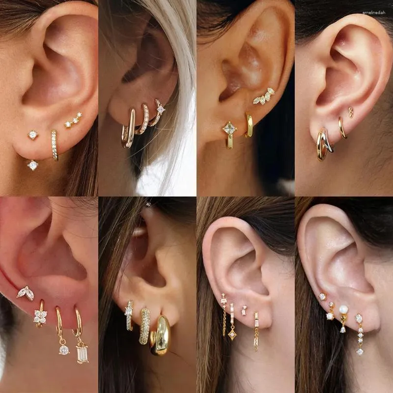 Hoop Earrings Set For Women, Dainty Zircon Small Stackable 14k Gold ...