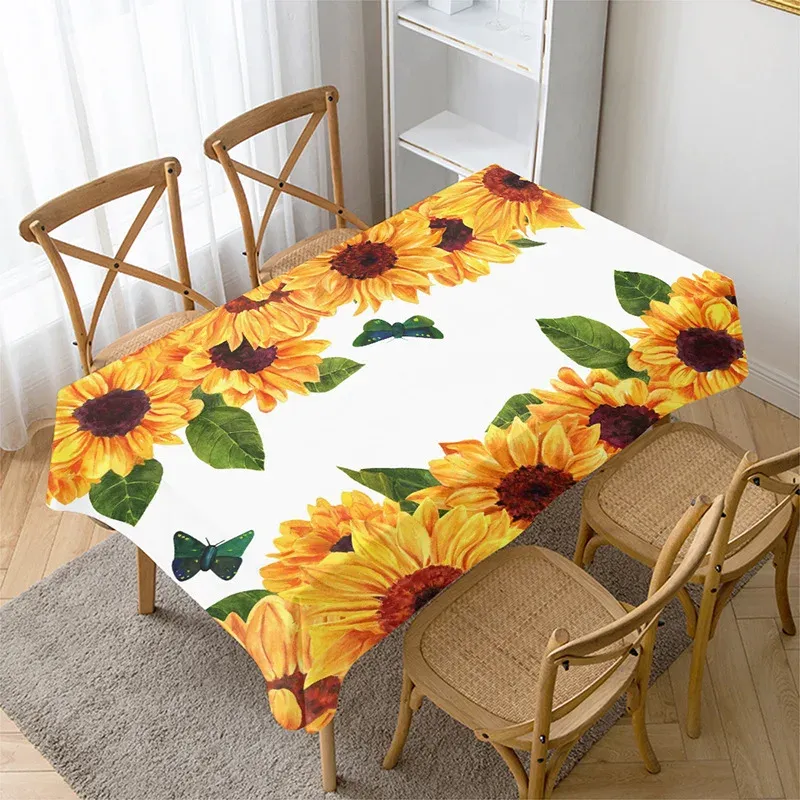 Modern Sunflower Print Rectangular Tablecloth Dustproof Dining & Tea ...