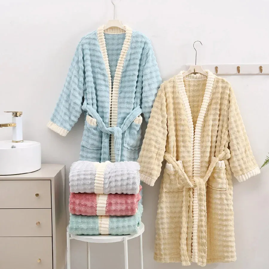 Wave Cloud Coral Velvet Bathrobe: Soft, Absorbent Women's Winter Robe ...
