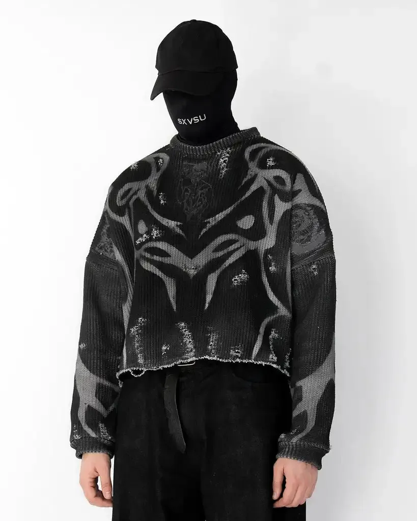 Y2K Gothic Sweatshirt with Retro Frosted Embroidery Pattern, Long ...