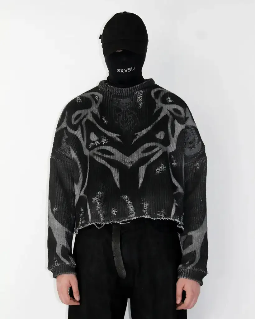 Y2K Gothic Sweatshirt with Retro Frosted Embroidery Pattern, Long ...