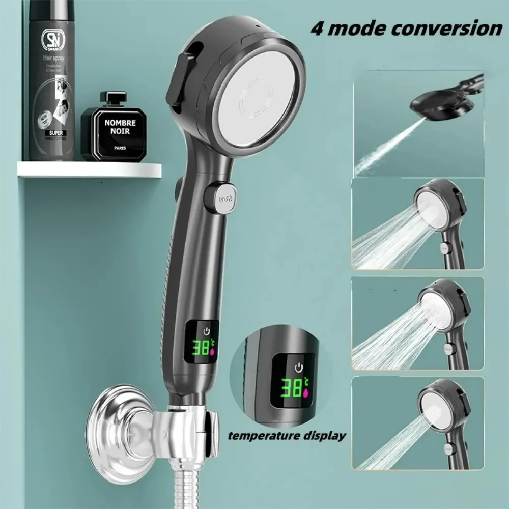 LED Shower Head with Temperature Display - 4 Spray Modes, Water ...