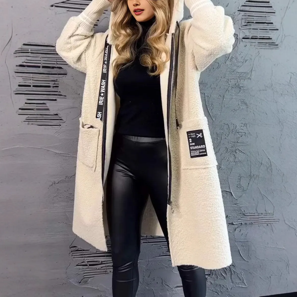 Cozy Lamb Fleece Drawstring Hooded Long Coats For Women From Renshenguo ...