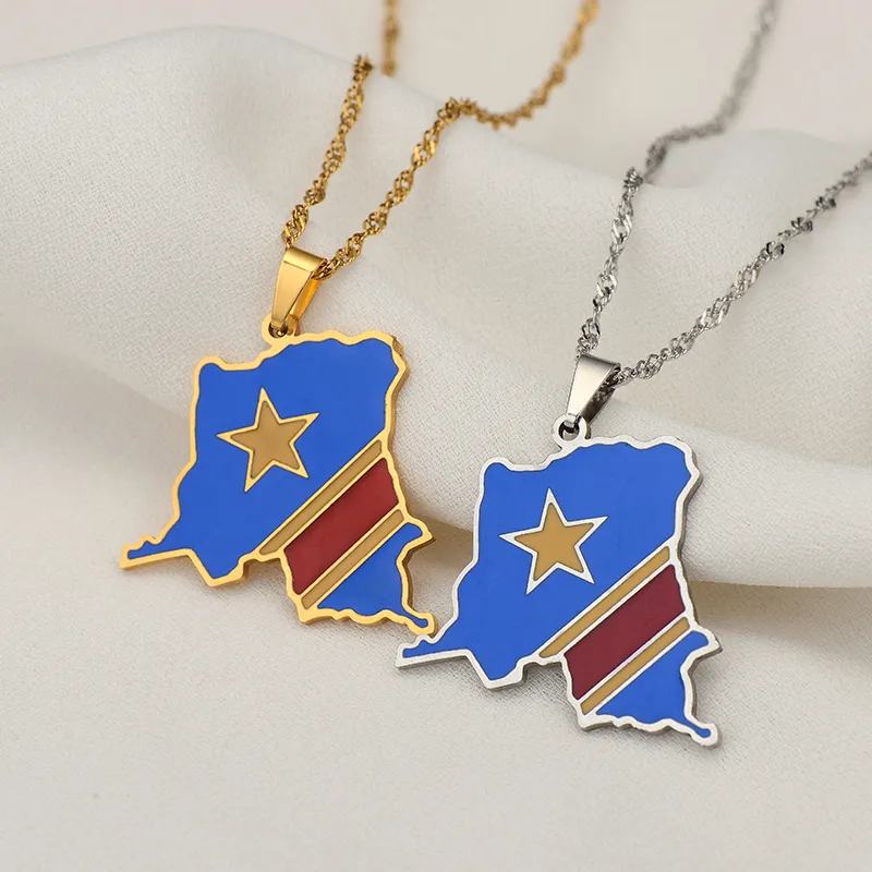 Democratic Republic Of The Congo Map Pendant Necklace Colored Flag ...