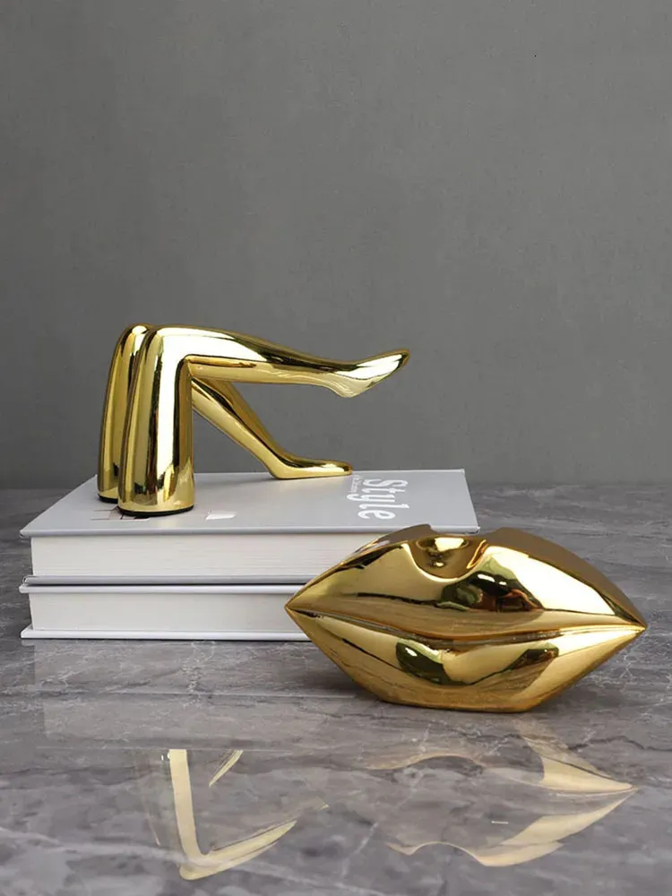 Golden Lips & Legs Sculpture - Modern Nordic Home Decor, Premium ...