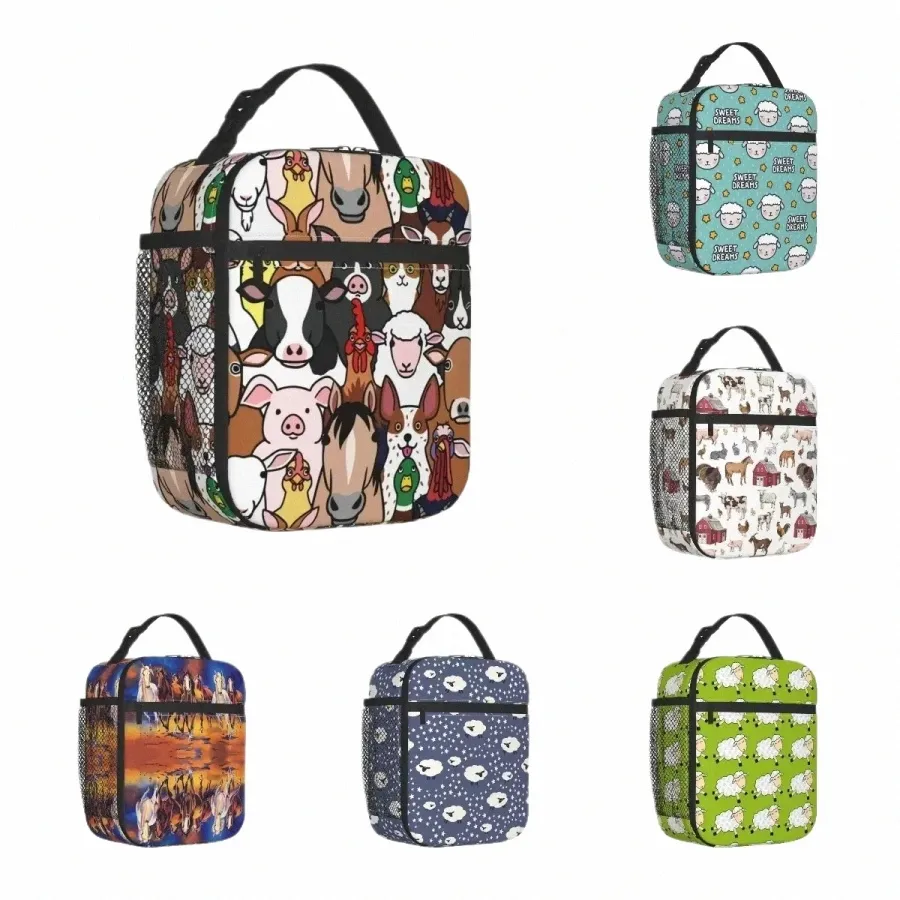 Insulated Square Insulated Lunch Bag With Farm Animals Sheep Horse Cow ...