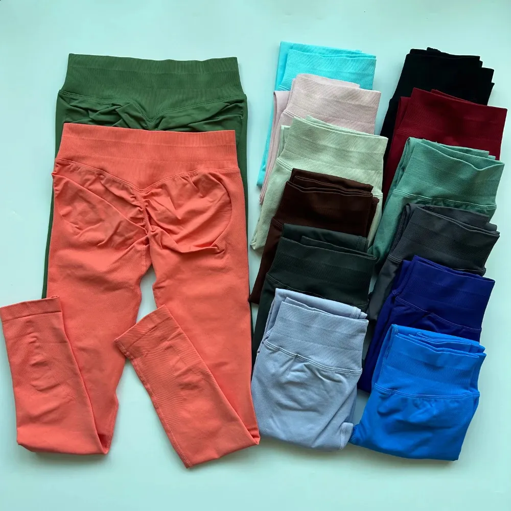 Seamless Scrunch Yoga Leggings for Women - High Stretch, Low Ribbed ...