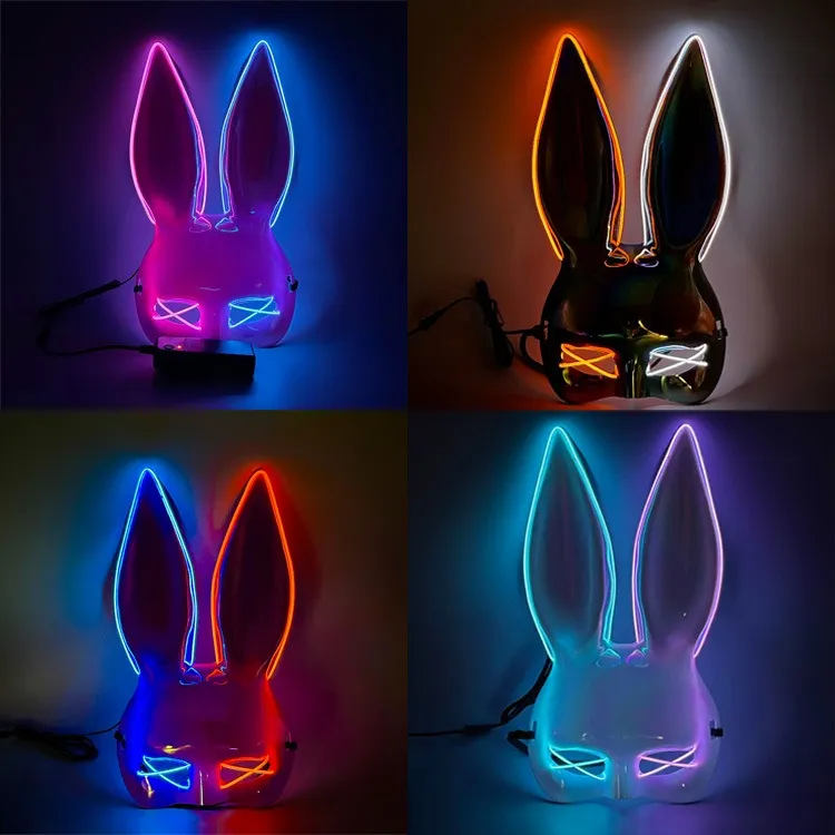 LED Bunny Rabbit Face Mask For Halloween Cosplay, Raves, And Festivals ...