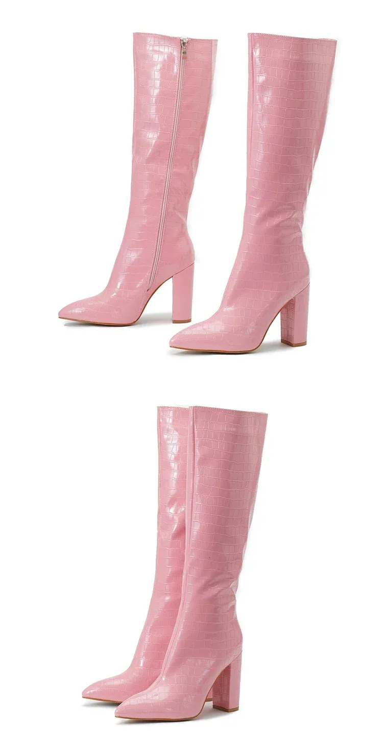 Chic Knee-High Heeled Boots: Pointed Toe, Vibrant Colors, Perfect for ...