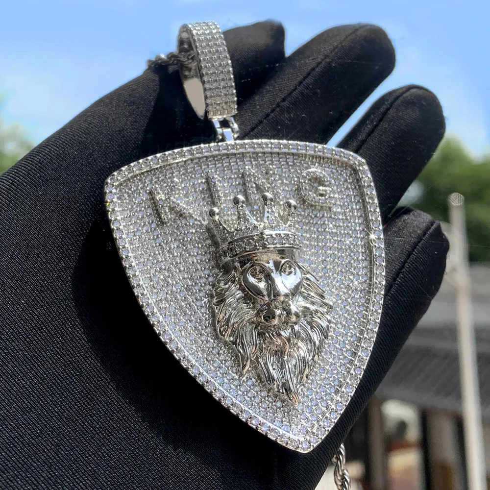Iced Out King Lion Crown Pendant Mens Pendant Necklace With Silver ...