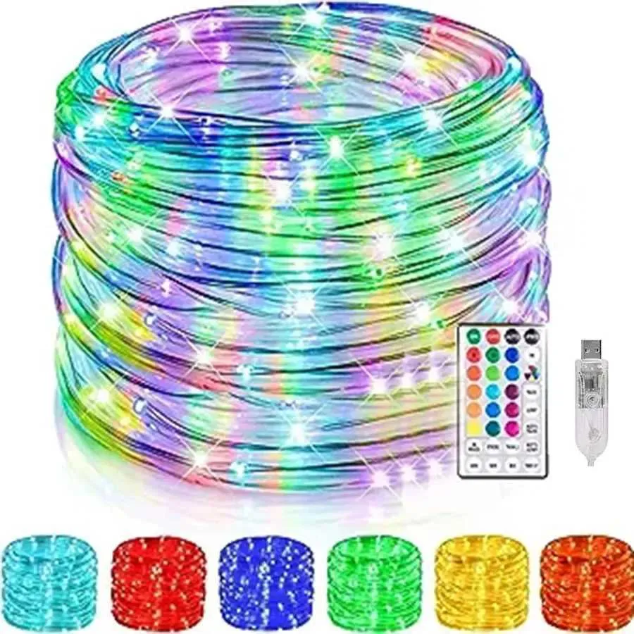 10/20M RGB LED Rope Lights Outdoor - Changeable Fairy String Lights ...