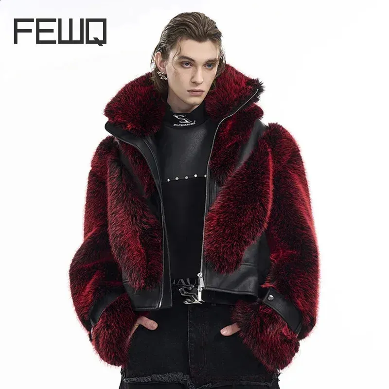 Men's Leather Patchwork Plush Fur Coat - Long Sleeve Winter Warmth ...